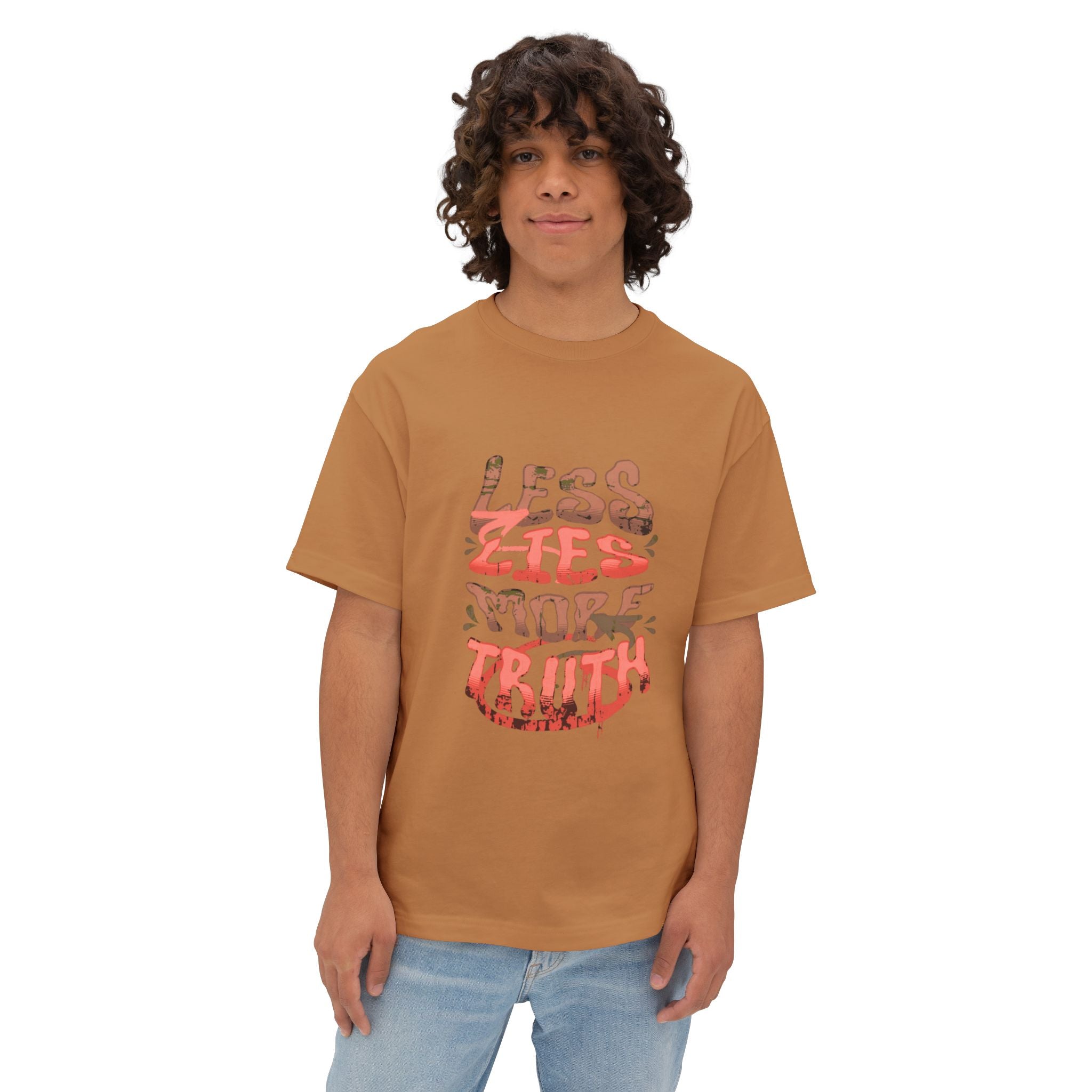T-Shirt — "Less Lies More Truth" Retro Typography Oversized Tee ...