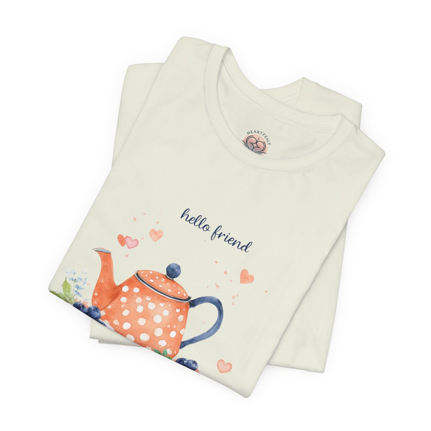 Tea Party T-Shirt — “hello friend” Polka Dot Teapot & Cups Graphic Tee ...